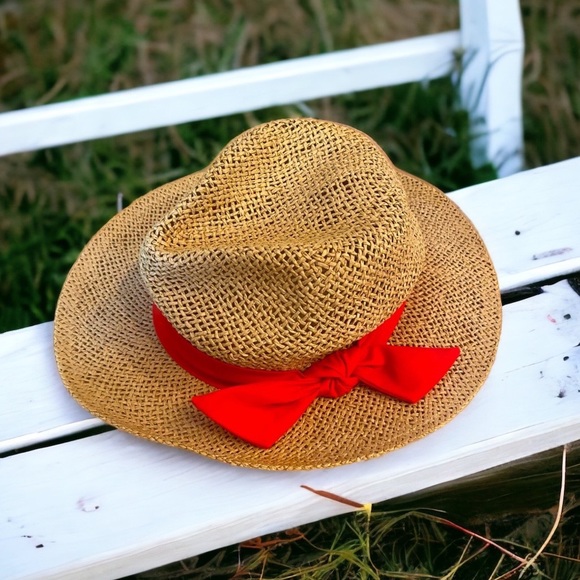 LOFT | Accessories | Straw Hat With Red Bow | Poshmark